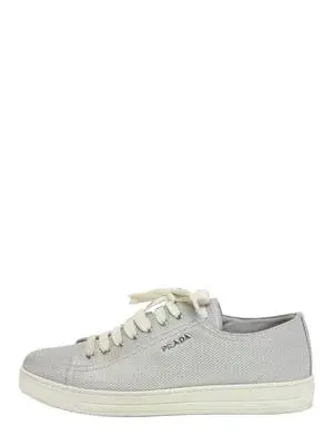 Prada Metallic Effect Lace-up Sneakers - Silver
