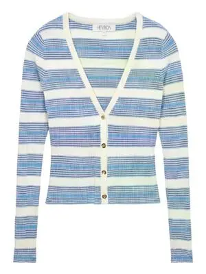 HEVRON Pearl Striped Ribbed-knit Cardigan - Blue