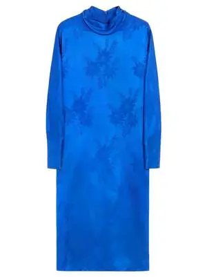 Valentino Garavani Midi Dress In Shiny-matte Flowerism Sunflowers Jacquard - Blue