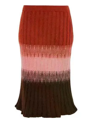 Fendi Ribbed Knit Striped Midi Skirt - Red