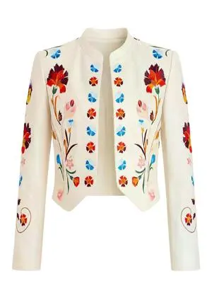 TEMPERLEY LONDON Toledo Floral Embroidered Leather Jacket - Neutrals