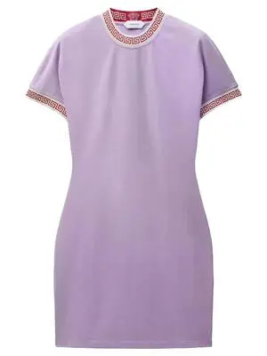 Versace Jacquard Greca And Medusa Motif Stretch Cotton-jersey Mini Dress - Purple