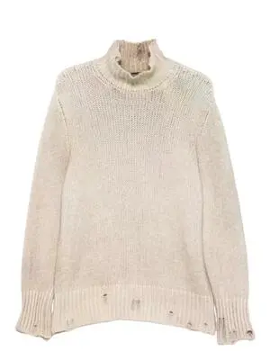 Avant Toi Distressed Roll-neck Sweater - Neutrals