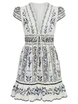Farm Rio Floral Print Ruffled Mini Dress - White