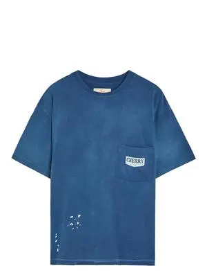 CHERRY LOS ANGELES Chevron Boxy Paint-splatter Cotton T-shirt - Navy