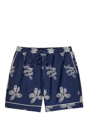 CHE Ché Floral Embroidered Cotton Shorts - Navy