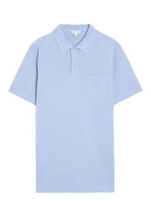 Sunspel Cotton-mesh Polo Shirt - Blue