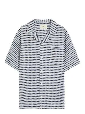 CHE Textured Patterned Linen Shirt - Navy
