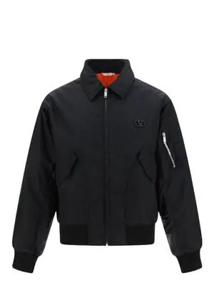 Valentino Garavani Zip-up Bomber Jacket With Logo Detail - Black