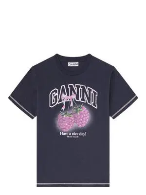 GANNI GANNI Raspberry Graphic Cotton T-Shirt Multicolor