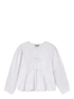 GANNI Organic Cotton Poplin Peplum Blouse - Multicolor