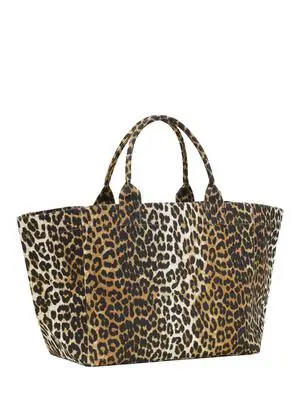 GANNI Xxl Cotton Leopard Print Tote Bag - Multicolor