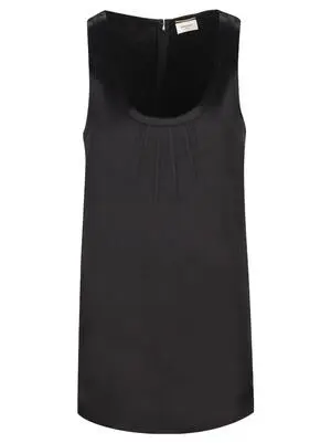 Saint Laurent Black Satin Sleeveless Dress With Cassandre Logo Charm - Multicolor