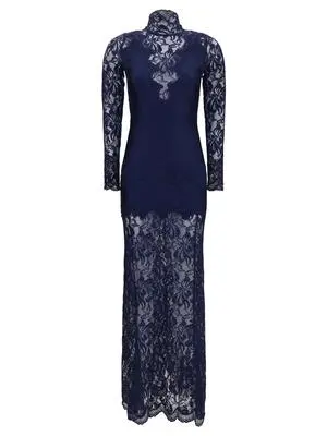 Rabanne Long Lace And Jersey Dress - Blue