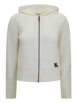 Burberry Burberry Wool Hooded Zip-Up Cardigan Cream