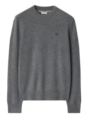 Burberry Cashmere Blend Sweater With Embroidered Equestrian Knight Design - Grey
