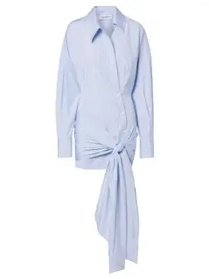 Attico Gathered Striped Cotton Shirt Dress - Blue
