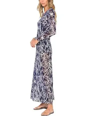 JBQ Floral Print Long Sleeve Maxi Dress - Blue