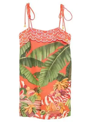 Farm Rio Fruit Print Scalloped Mini Dress - Orange