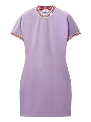 Versace Jacquard Greca And Medusa Motif Stretch Cotton-jersey Mini Dress - Purple