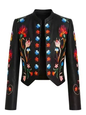 TEMPERLEY LONDON Toledo Floral-embroidered Leather Jacket - Black