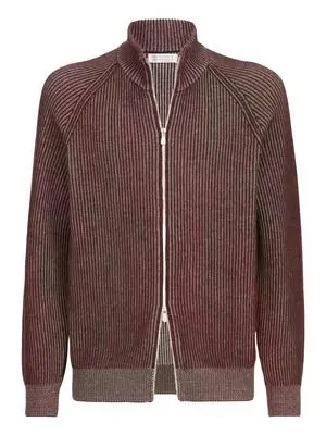 Brunello Cucinelli Cashmere Vanisé English Rib High-neck Zipper Cardigan - Red