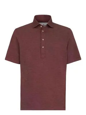 Brunello Cucinelli Virgin Wool, Silk And Cotton Piqué Polo Shirt With Spread Collar - Red