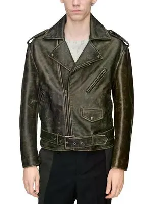 MAISON MARGIELA Distressed Leather Biker Jacket - Black