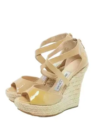 JIMMY CHOO Patent Leather Wedge Sandals - Neutrals
