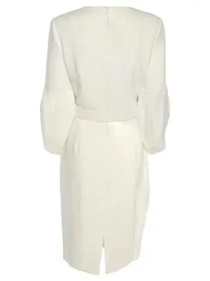 Badgley Mischka Off-white V-neck Belted Puff-sleeve Dress - Neutrals