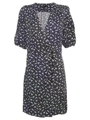 Maje Horse-print V-neck Midi Dress - Blue