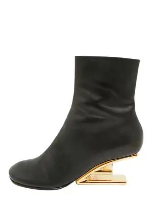 Fendi Leather Ankle Boots With Sculptural Gold-tone Heel - Black