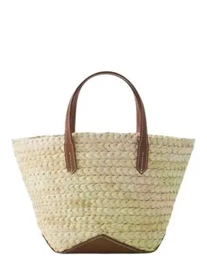 LANVIN Woven Leather-trimmed Tote Bag - Neutrals
