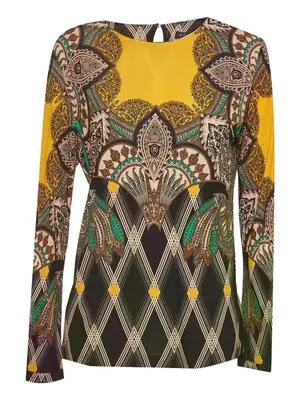 Etro Printed Jersey Long Sleeve Top - Yellow