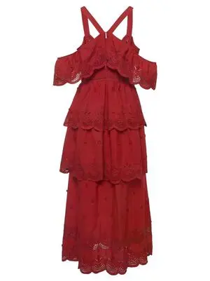 SELF-PORTRAIT Lace Tie Maxi Dress - Red