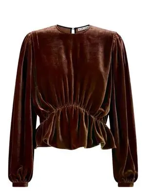 BLAZÉ MILANO Bronze Velvet Peplum Top - Brown