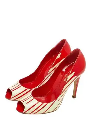 SERGIO ROSSI Drip-paint Peep-toe Pumps - Red