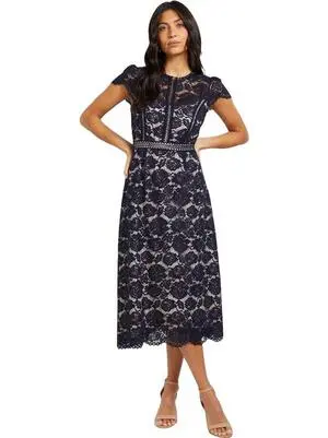 WALLIS Lace Fit And Flare Midi Dress - Navy