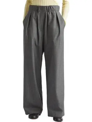 JIL SANDER Pinstriped Pleated Wide Leg Wool Trousers - Koala