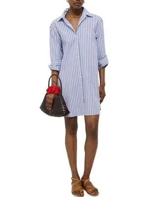 ALEX MILL Florence Stripe Long Sleeve Cotton Shirtdress - Blue Multi Stripe