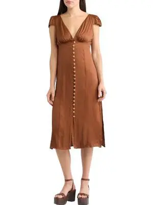 Farm Rio Mixed Scarf Print Voile Dress - Brown