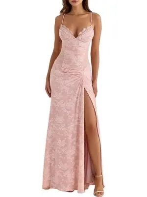 House Of Cb Sabrine Lace Trim Corset Gown - Blush