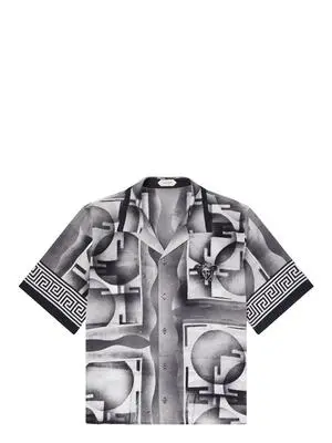 Versace Camp-collar Printed Silk-crepe De Chine Shirt - Black