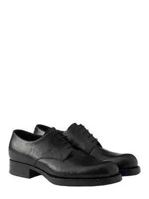 Prada Antiqued Leather Lace-up Shoes - Black