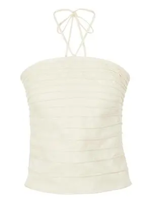 ANDRES OTALORA En Tu Luz Embroidered Linen Bustier - Neutrals