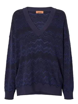Missoni Striped Crochet-knit V-neck Sweater - Blue