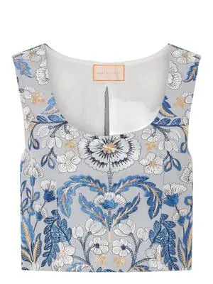 MARTA FERRI Embroidered Woven Blouse - Blue