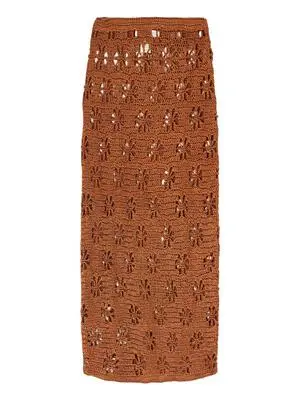 Calle Del Mar Crocheted Midi Skirt - Brown