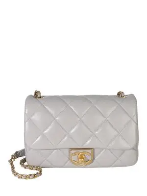 CHANEL Chanel Grey Quilted Lambskin Mini Flap Bag