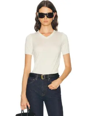 Renggli Silk Cashmere V-neck Knit Tee - Ecru
